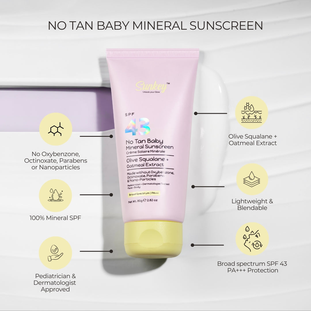 No Tan Baby Mineral Sunscreen - SPF 43 With Olive Squalane & Oatmeal E – Sunkey Skincare