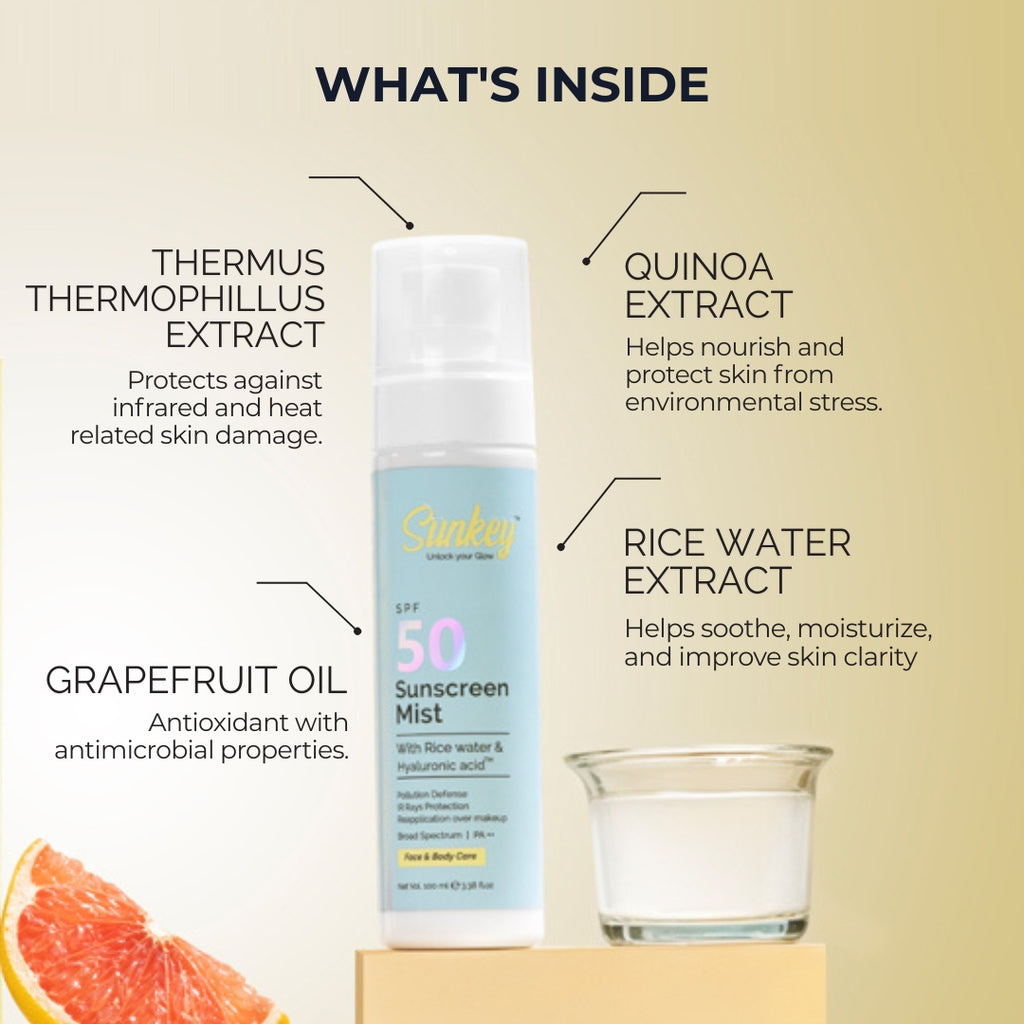 Sunscreen Mist – SPF 50 With Rice Water & Hyaluronic Acid – Sunkey Skincare